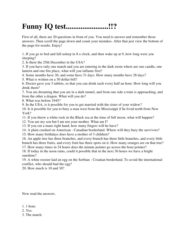 Funny IQ Test....................... !!? | PDF