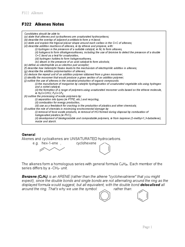F322 Alkenes | PDF | Alkene | Chemical Reactions