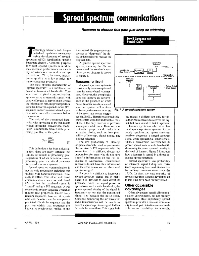 Spread Spectrum Communications | PDF | Code Division Multiple Access | Radio Technology