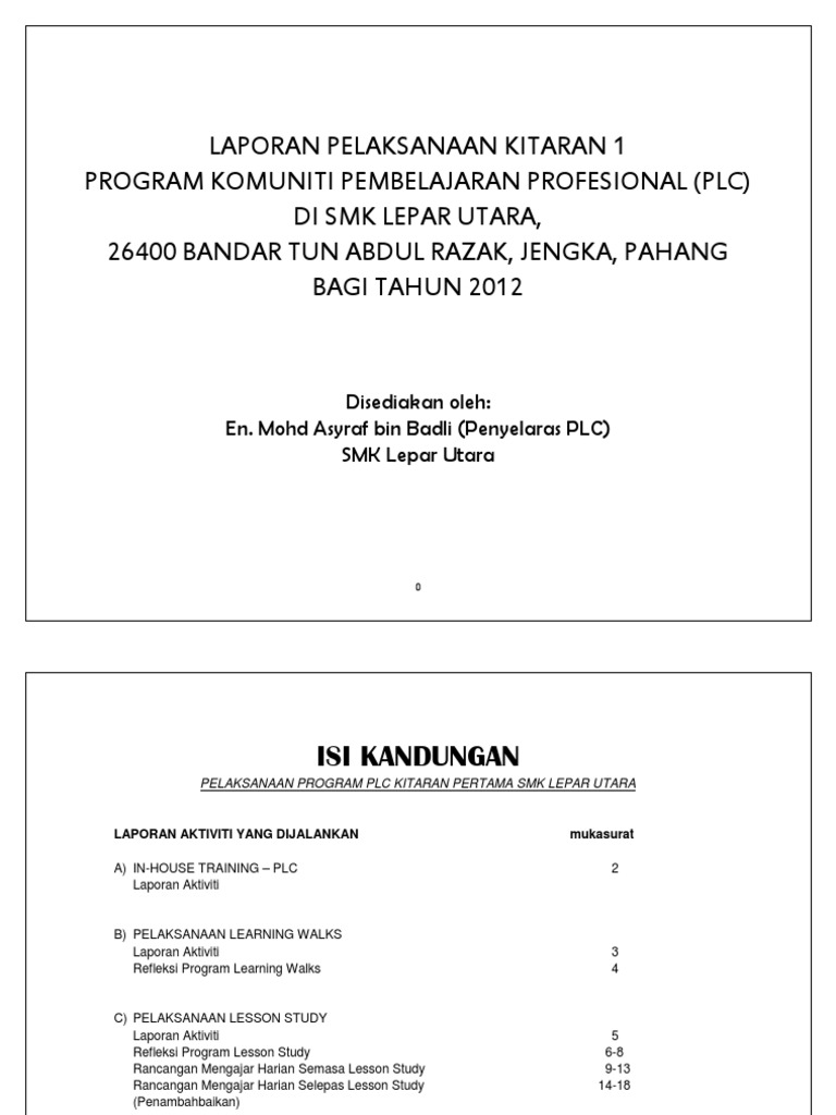 Laporan Pelaksanaan Program PLC 2012 Smklu | PDF