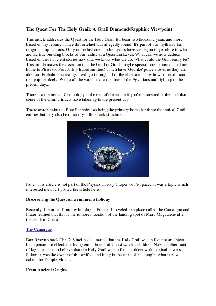 The Quest For The Holy Grail: A Grail Diamond/Sapphire Viewpoint | PDF ...