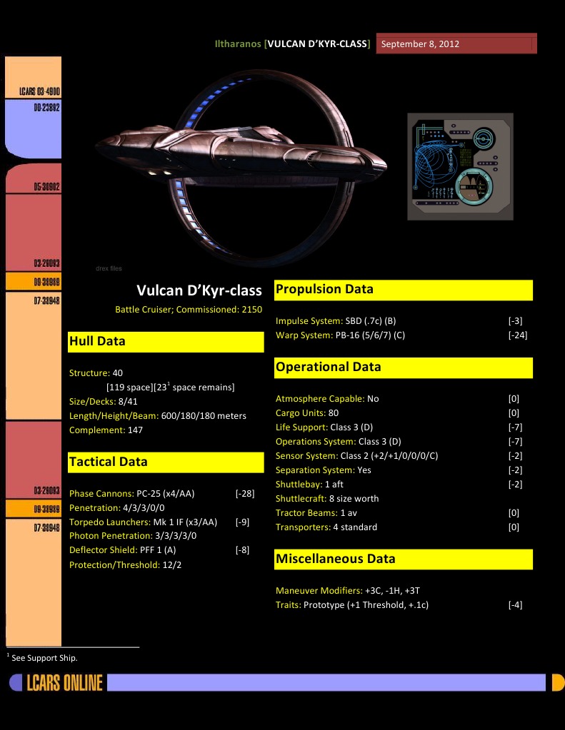 Vulcan D'Kyr-class: Propulsion Data | PDF | Vulcan (Star Trek) | Ships