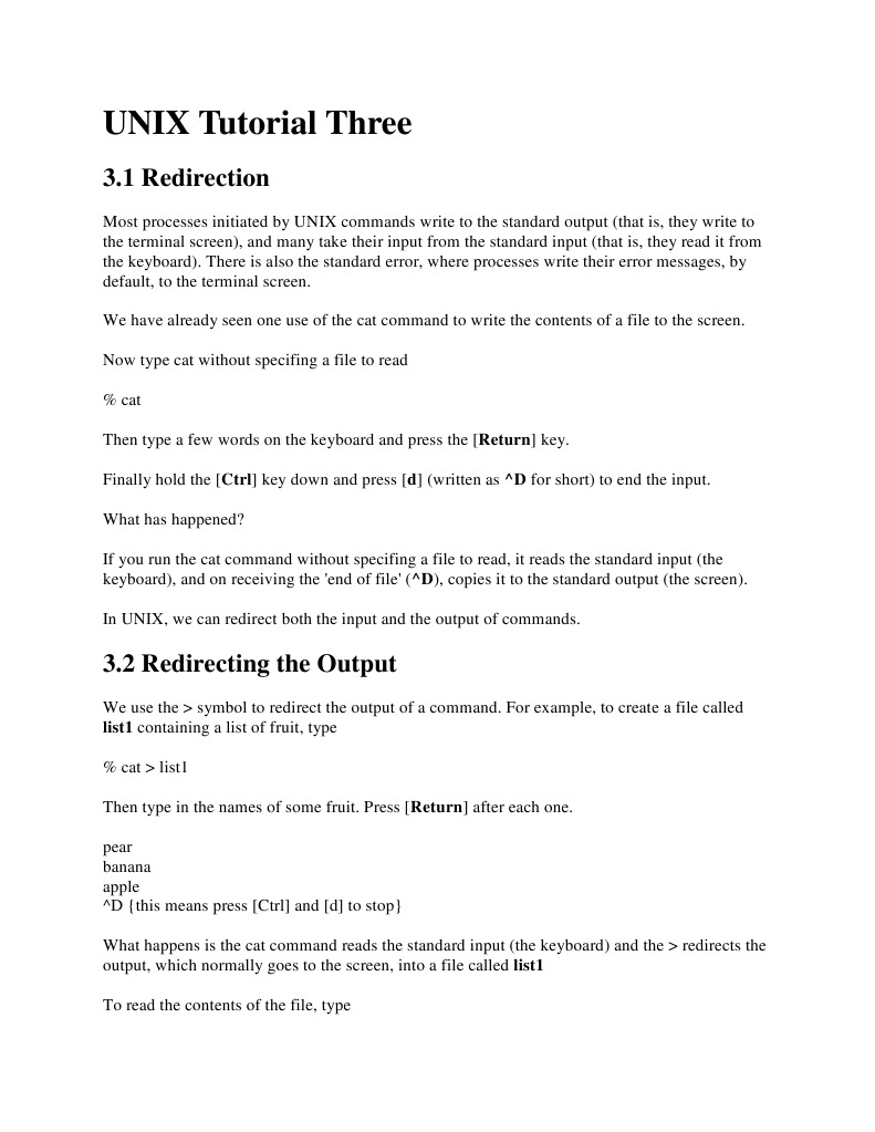 UNIX Redirection & Pipes Guide | PDF
