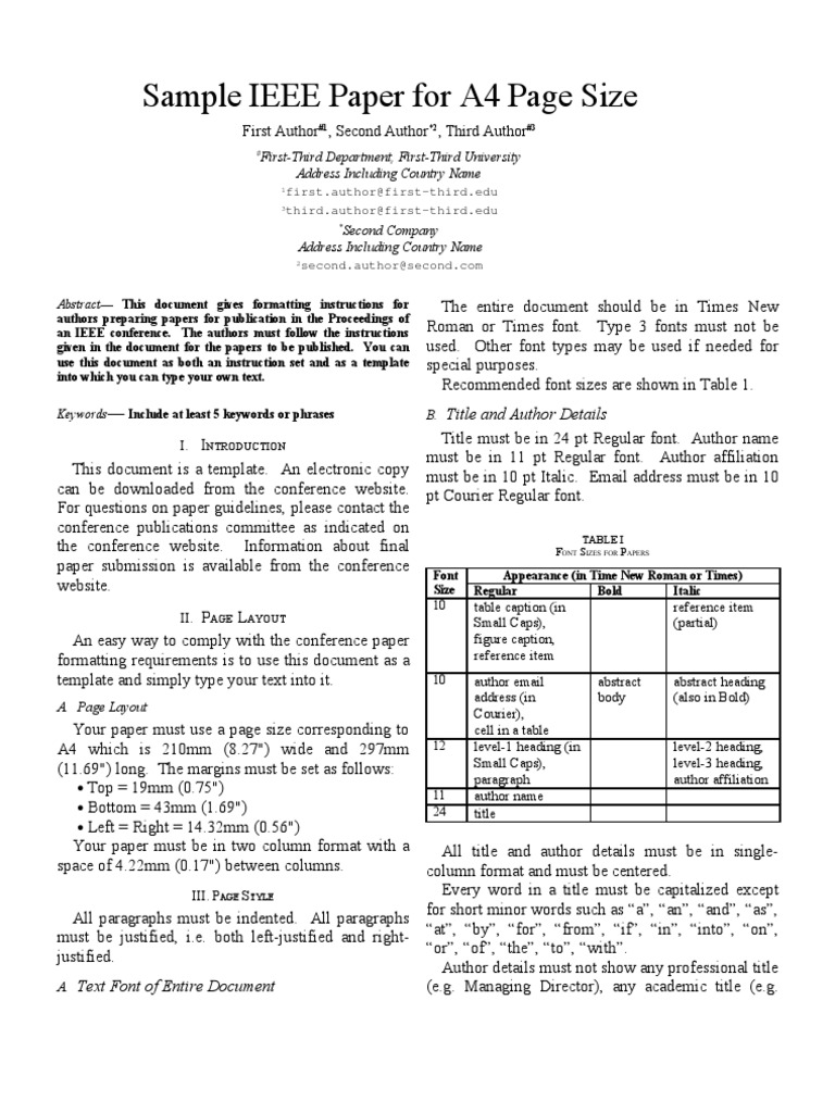 Sample IEEE Paper For A4 Page Size: Title and Author Details | PDF ...