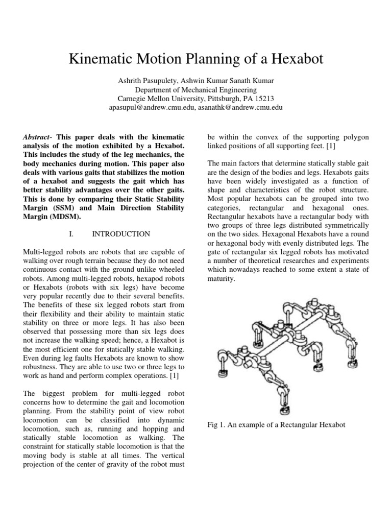 Kinematic Motion Planning of A Hexabot Final Report | PDF | Kinematics | Walking