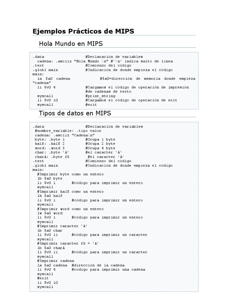 Ejemplos mips | Conjunto de instrucciones de Mips | Equipo de oficina