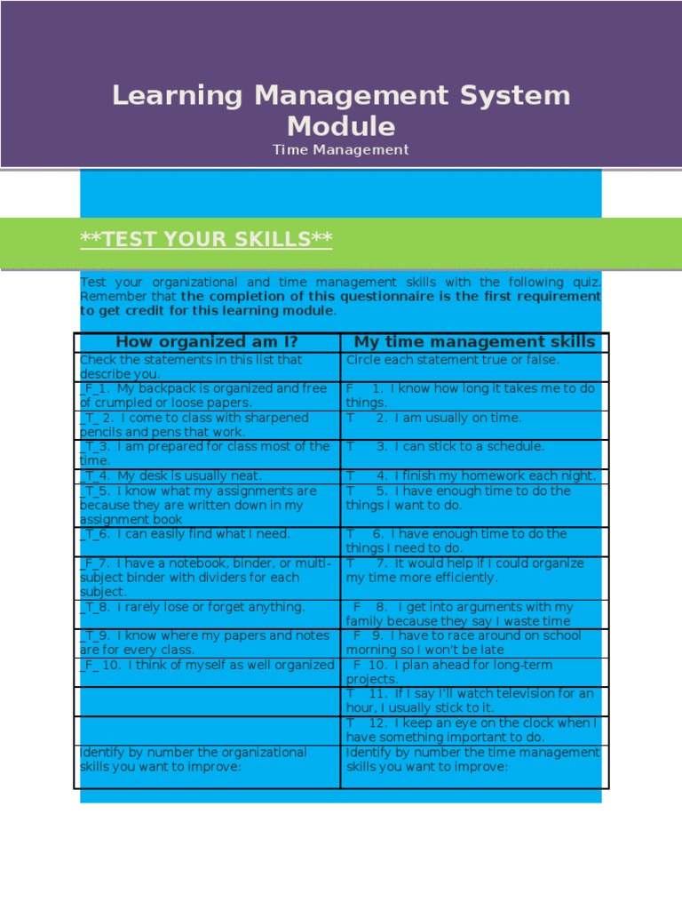 Time Management Skills Assessment | PDF
