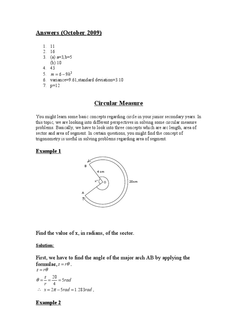 Answers (October 2009) : Example 1 | PDF | Trigonometry | Elementary ...
