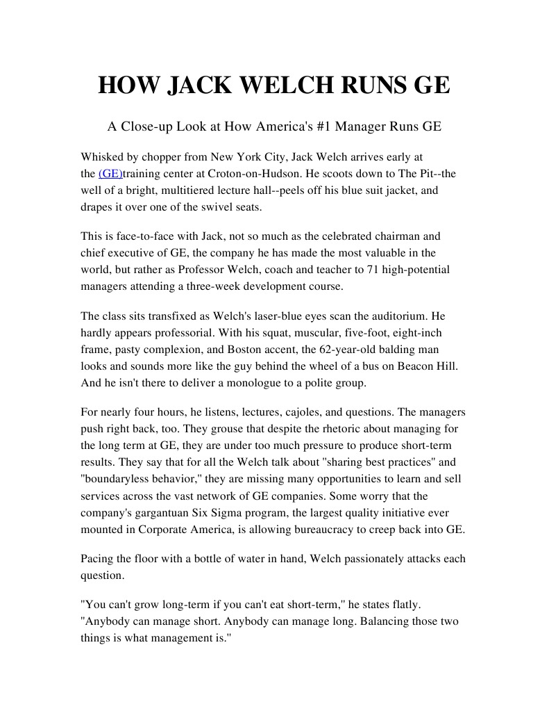 How Jack Welch Runs Ge | PDF | Six Sigma | Leadership