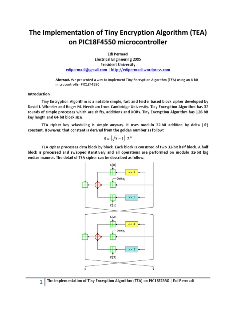 The Implementation of Tiny Encryption Algorithm On PIC18F4550 | PDF ...