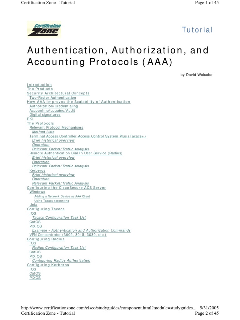 Authentication, Authorization, and Accounting Protocols (AAA) | PDF ...