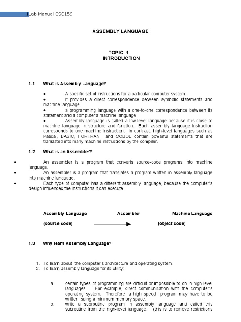 Assembly Language (Lab Manual) | PDF | Assembly Language | Central ...