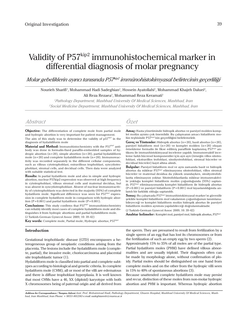 Validity of P57 Immunohistochemical Marker in Differential Diagnosis of ...