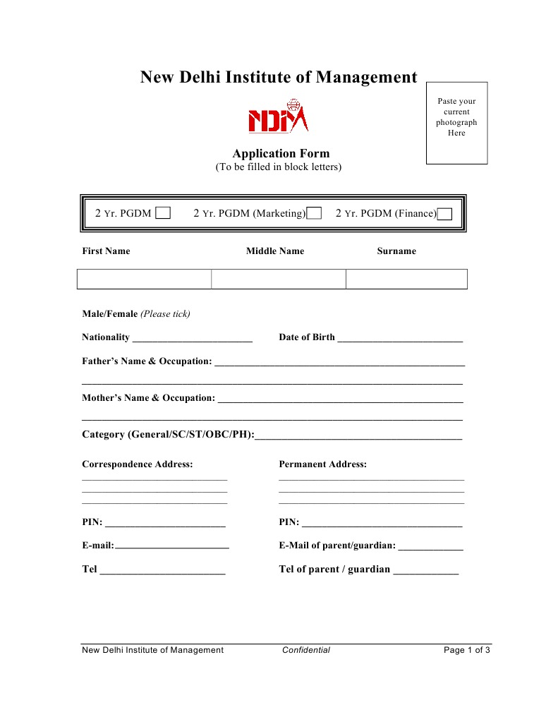 NDIM PGDM Application Form | PDF