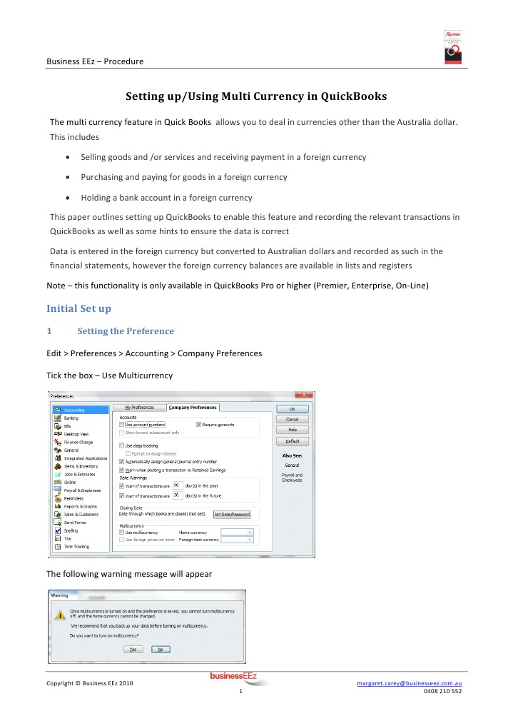 Setting Up/Using Multi Currency in Quickbooks | PDF | Invoice ...