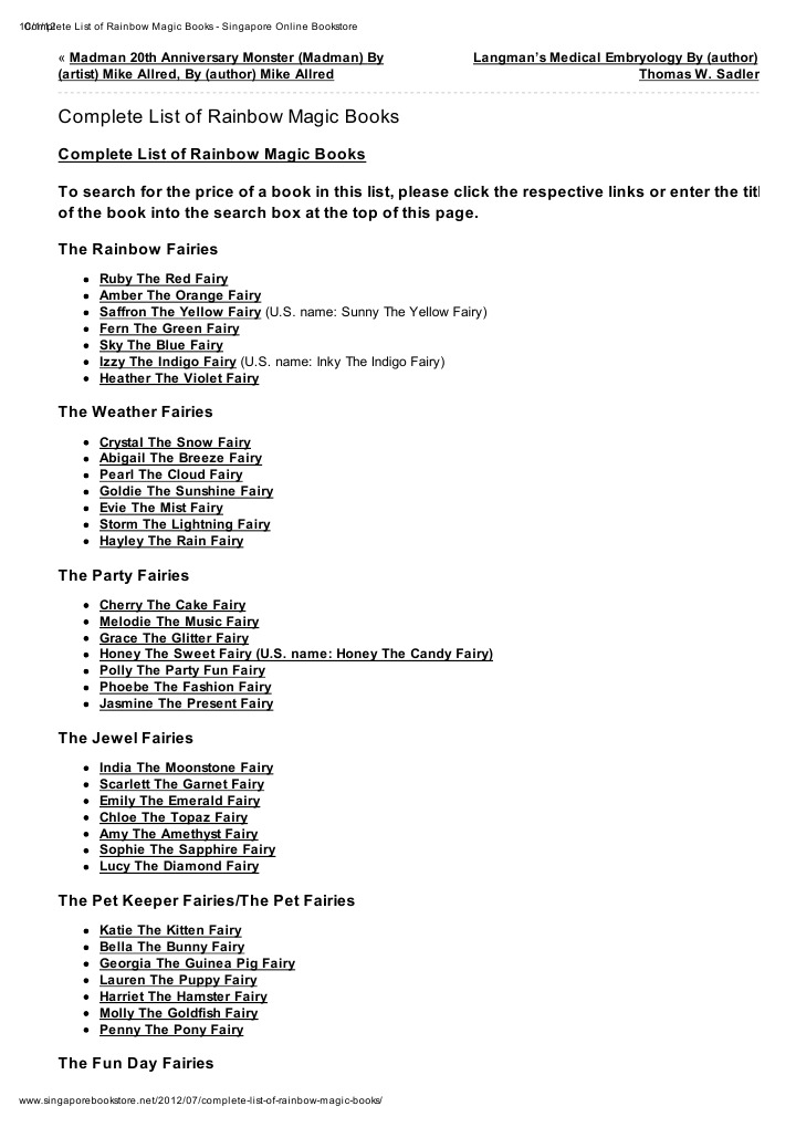 Complete List of Rainbow Magic Books | A Song Of Ice And Fire