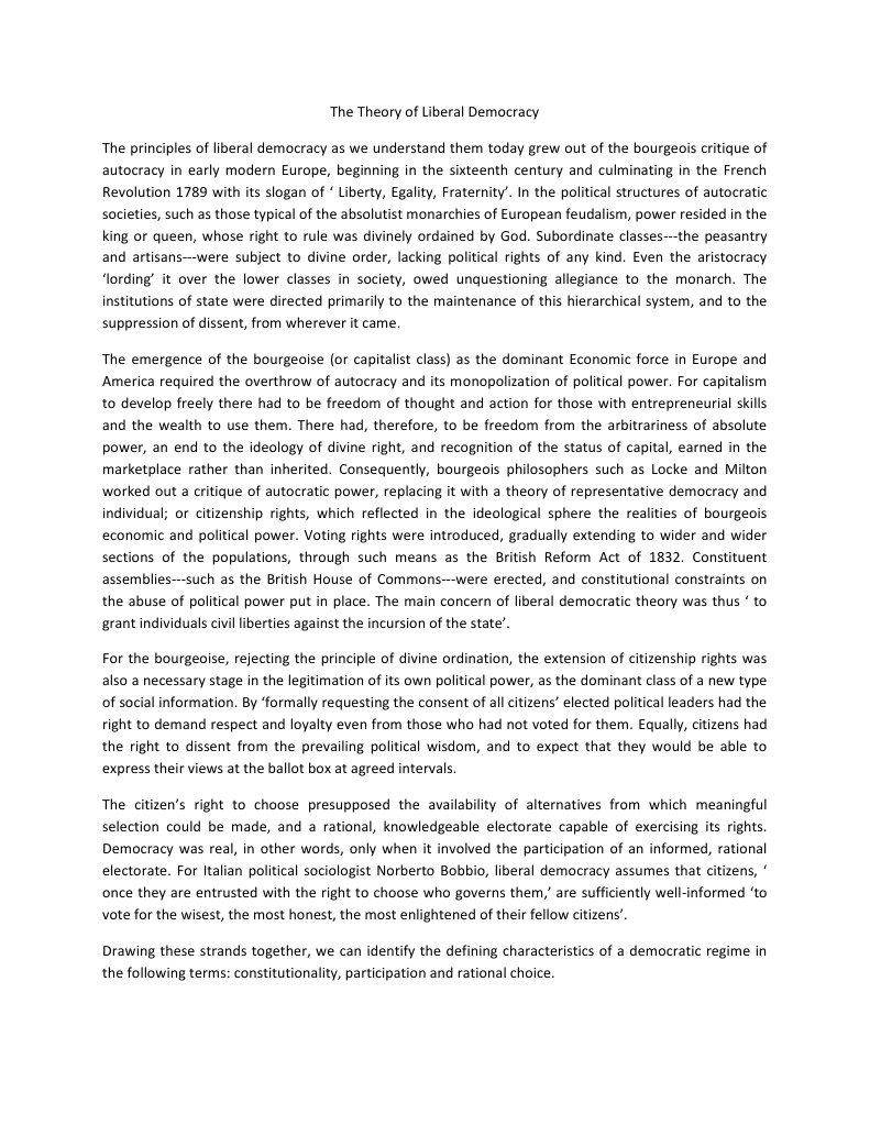 The Theory of Liberal Democracy | PDF | Liberal Democracy | Liberalism