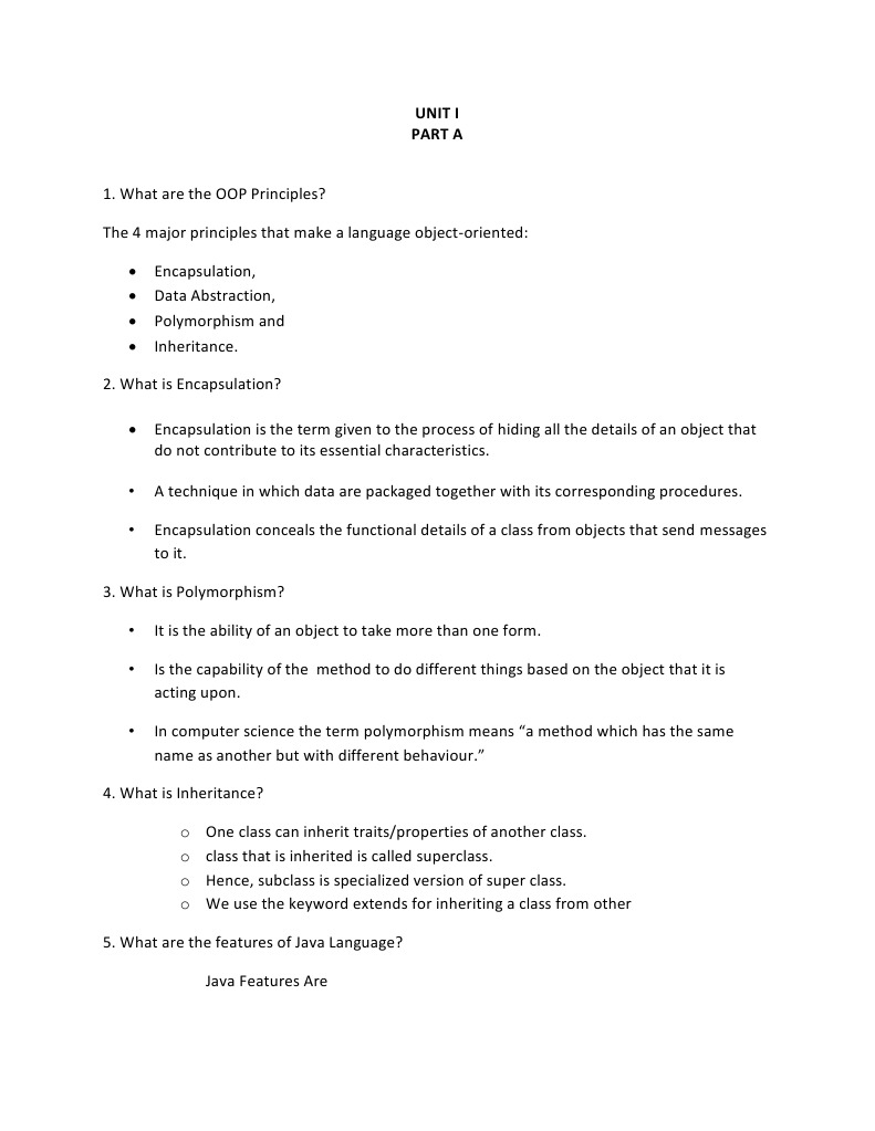 UNIT I 2 Marks | PDF | Java (Programming Language) | Method (Computer Programming)