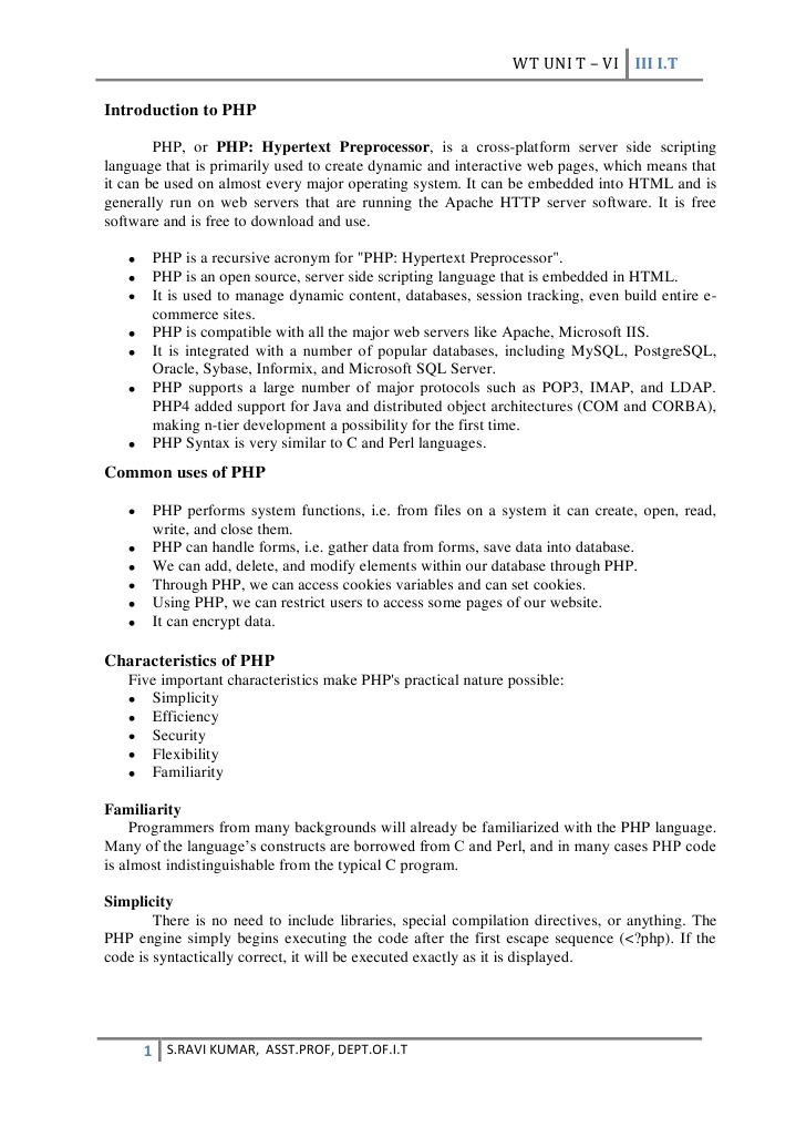 Introduction To PHP: Iii I.T | PDF | Php | Web Server Introduction To PHP: Iii I.T | PDF | Php | Web Server
