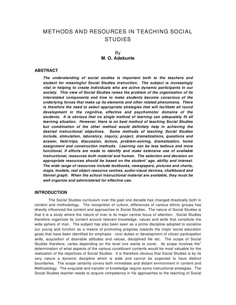 Methods and Resources in Teaching Social Studies | PDF | Social Science ...