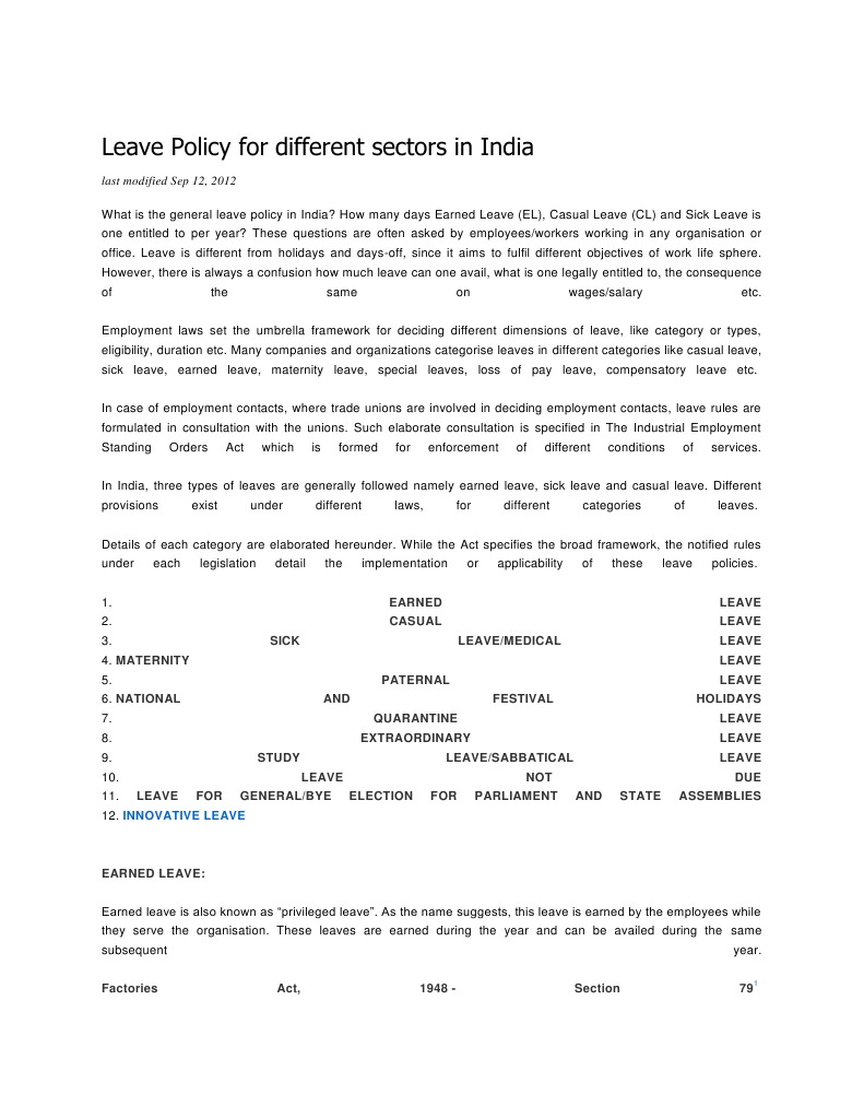 Leave Policy for Different Sectors in India | Parental Leave | Sick Leave