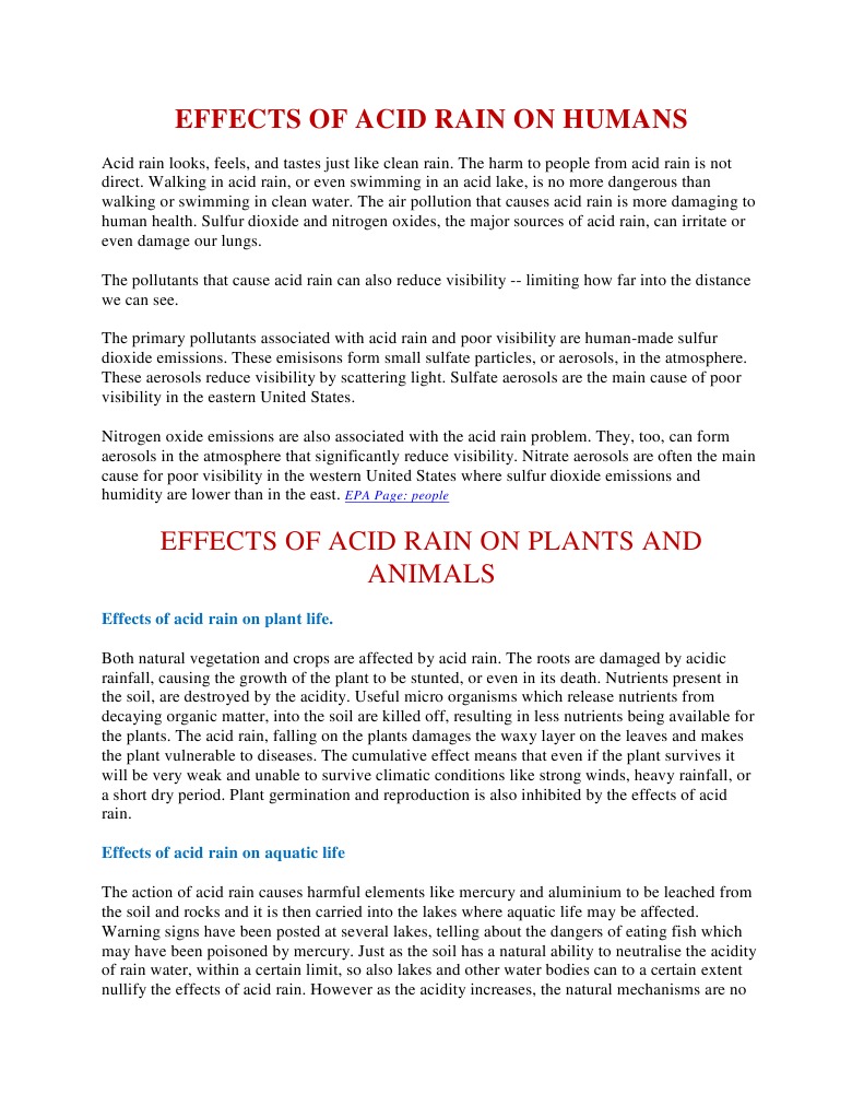 Acid Rain Effects On Humans And Animals