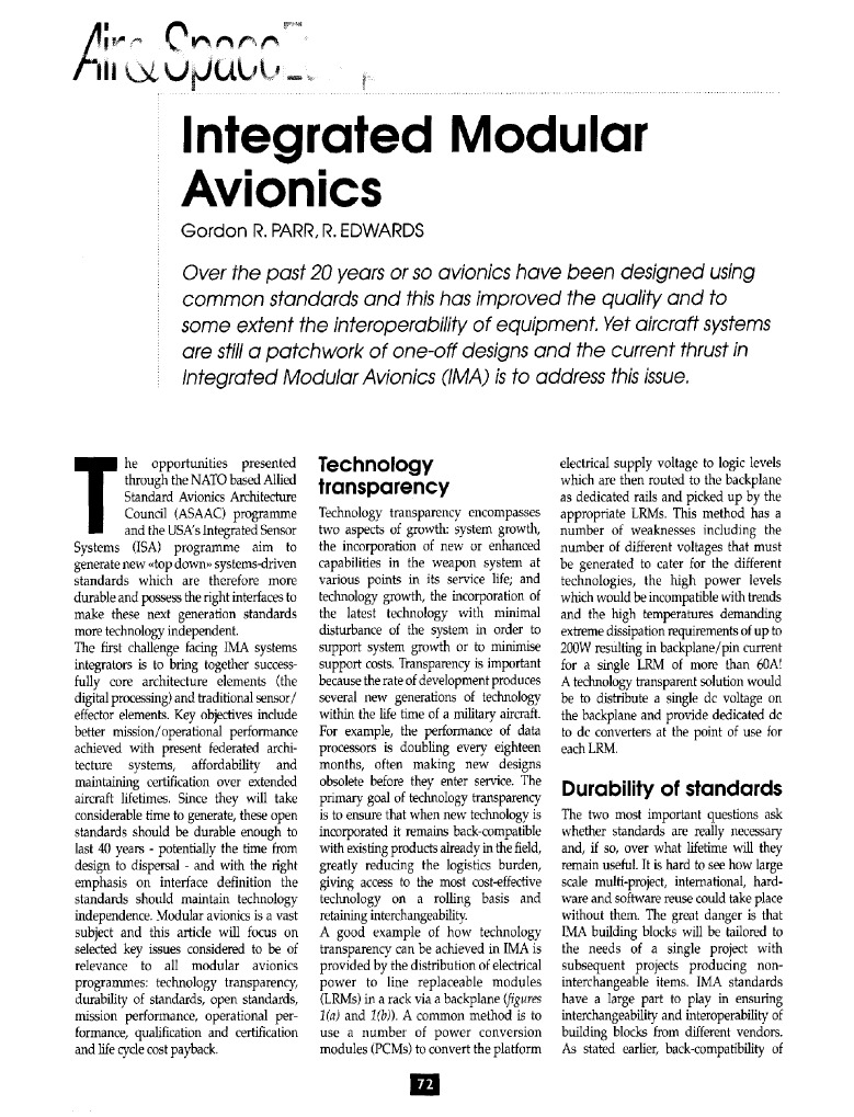 Integrated Modular Avionics Ima | PDF | Standardization | Avionics