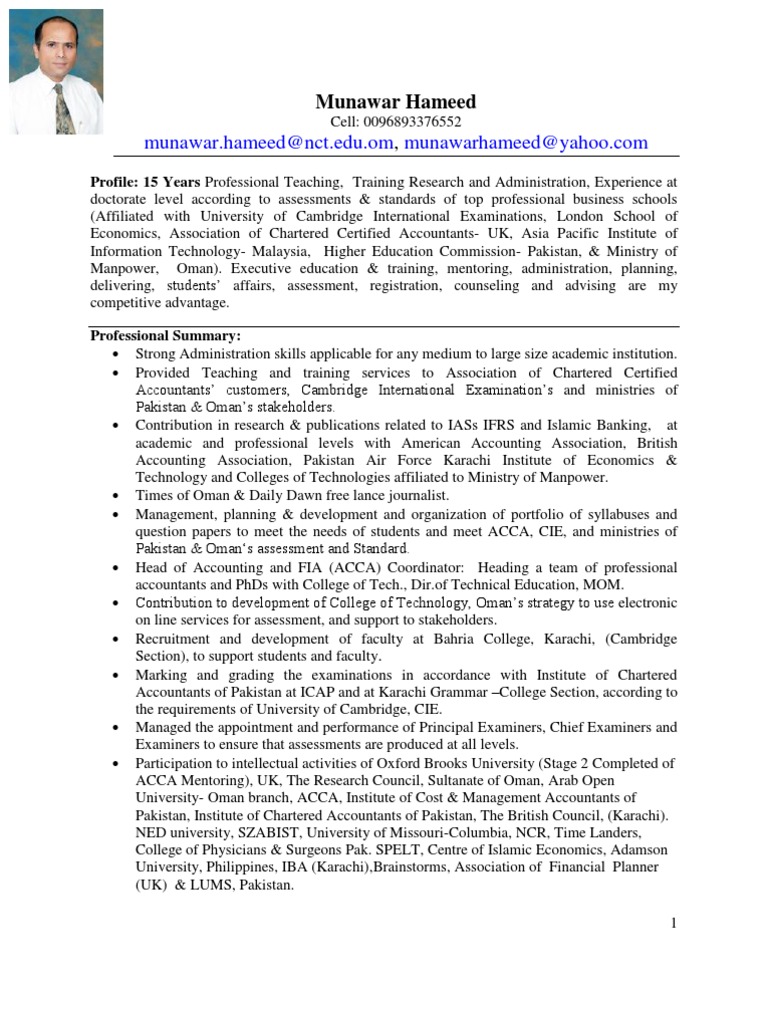 Munawar Hameed CV | PDF | Accountant | Pakistan