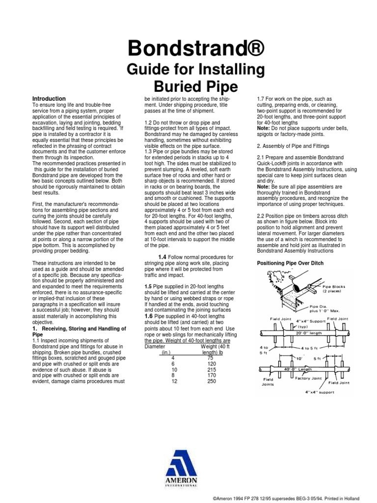 Guide For Installing RTR Pipe Courtesy Bondstrand For Info | PDF ...