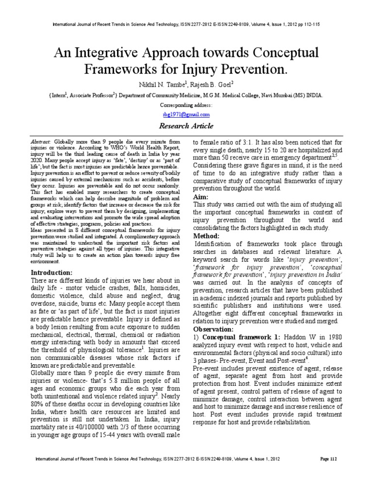 An Integrative Approach Towards Conceptual Frameworks For Injury ...
