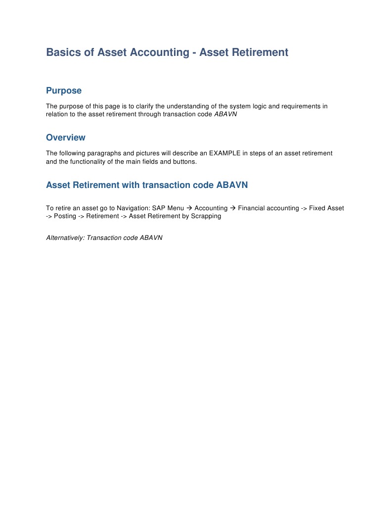 SAP Asset Retirement Using ABAVN Tcode | PDF | Finance & Money ...