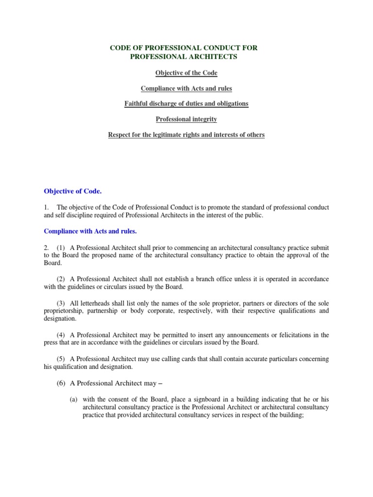 Codes of Ethics For Prof Architects | PDF | Architect | Profession