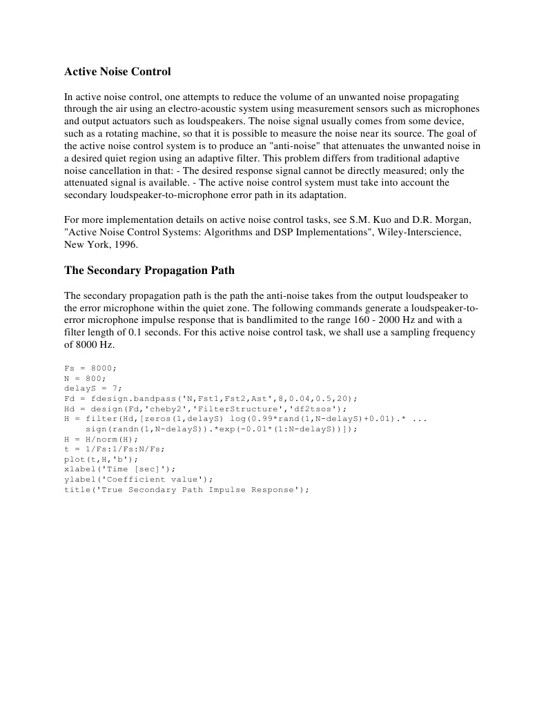 Active Noise Control | PDF | Spectral Density | Signal Processing