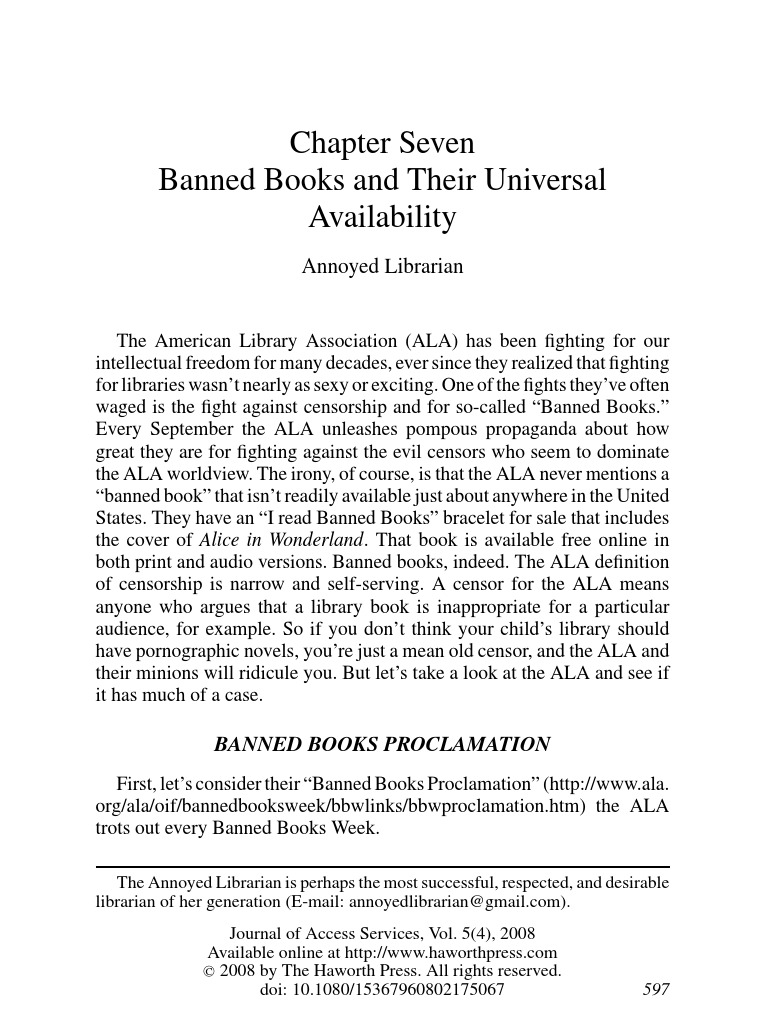 Chapter Seven Banned Books and Their Universal Availability: Annoyed ...