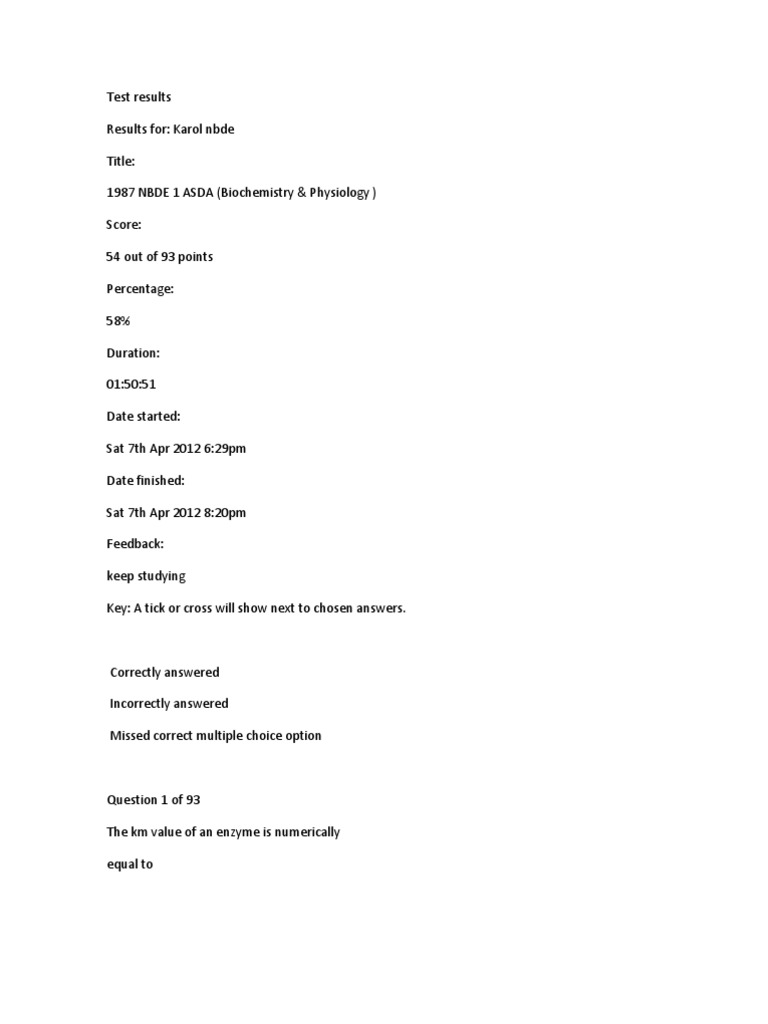 NBDE Biochem & Physiology Results | PDF | Cell Membrane | Chemical Synapse