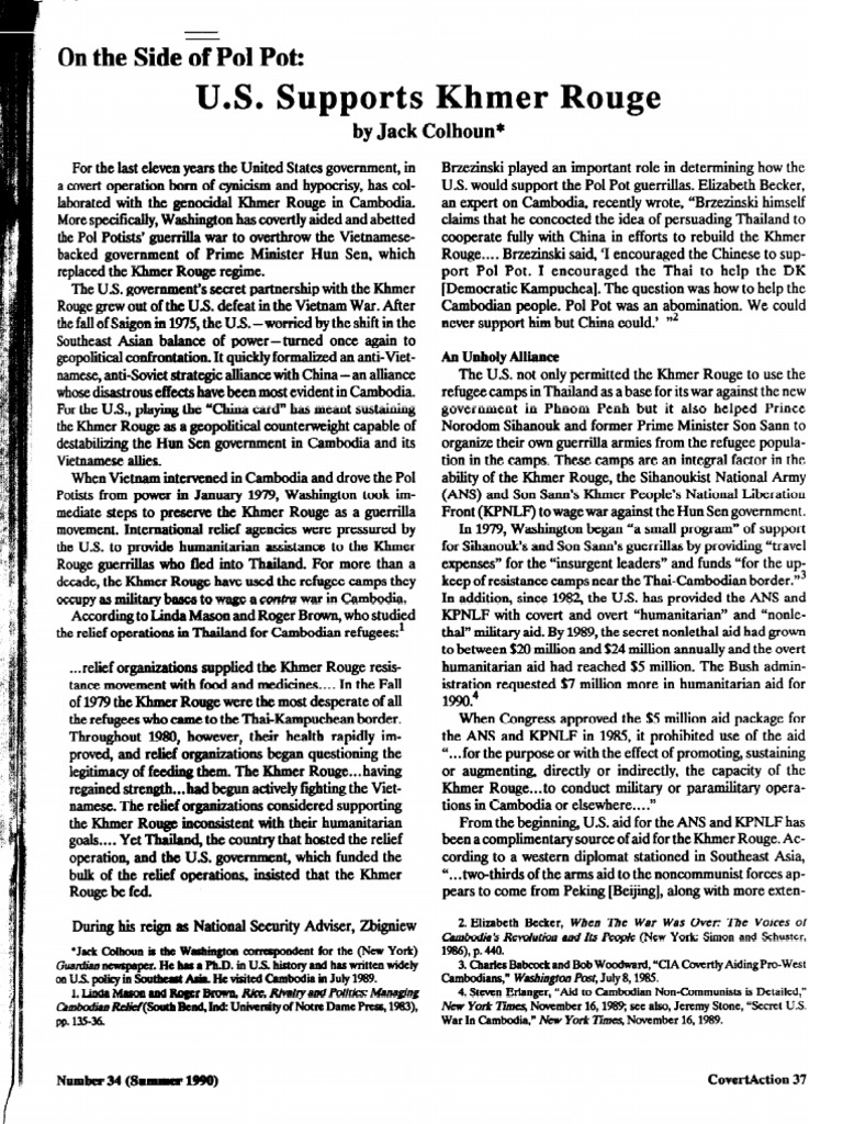 On The Side of Pol Pot: US Supports Khmer Rouge | PDF | Khmer Rouge ...