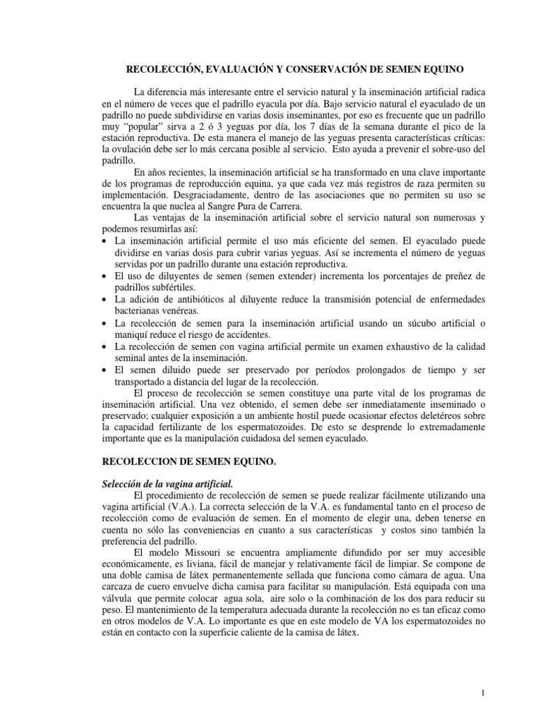 Recoleccion y Evaluacion de Semen Equino | PDF | Semen | Aluminio