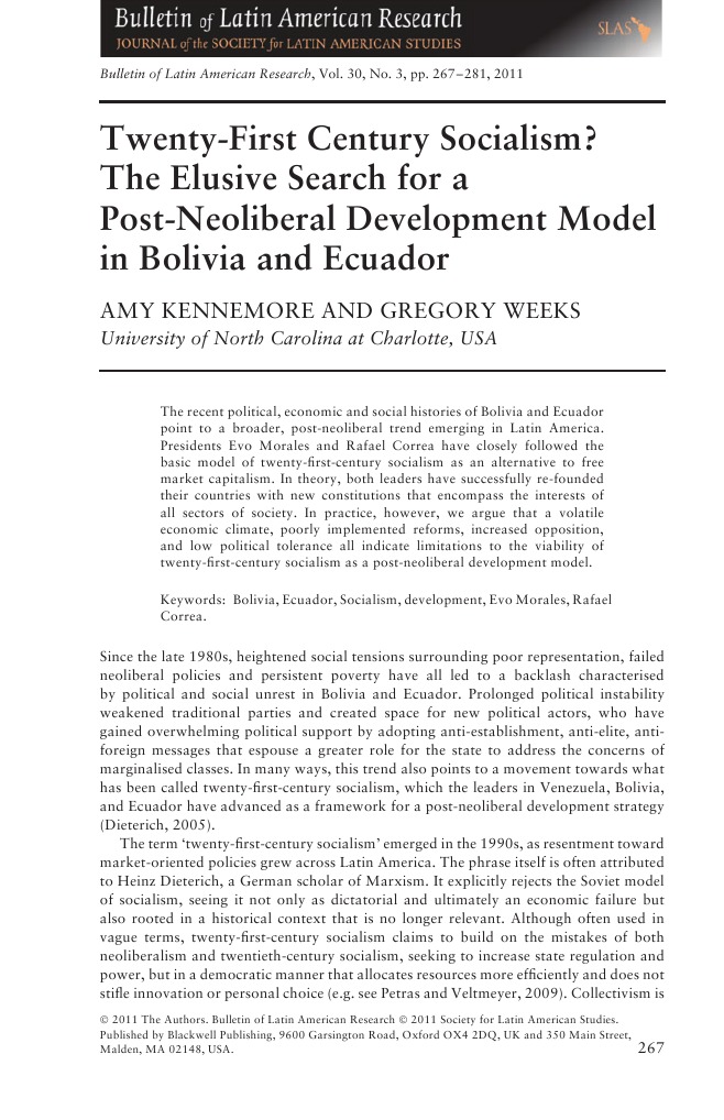 Twenty First Century Socialism The Elusive Development Model ...