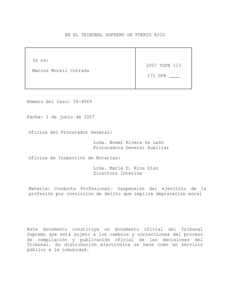 Suspensión de Marcos Morell Corrada | PDF | Puerto Rico | Moralidad