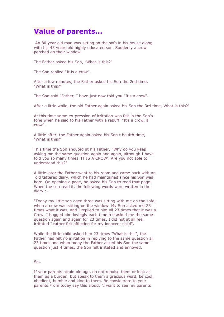 Value of Parents.. | PDF