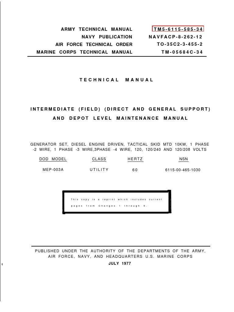 MEP 003A Intermediate and Depot Level Maintenance Manual TM 5 6115 585 ...