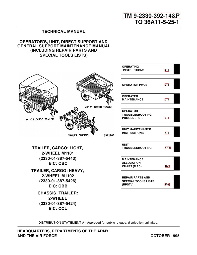 Trailer-M1101-M1102-Manual-TM 9-2330-392-14& P | PDF | Humvee | Trailer ...