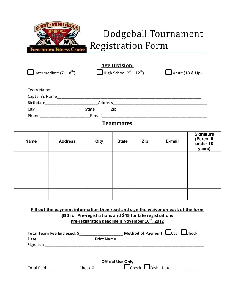 Dodgeball Registration Form and Rules | PDF