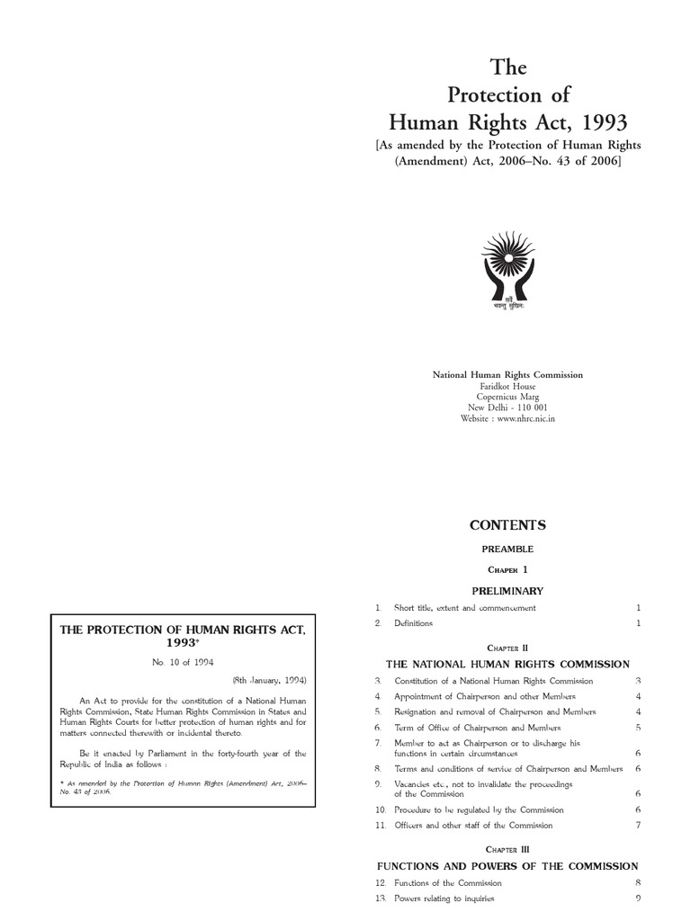 The Protection of Human Rights Act, 1993 | Download Free PDF | Criminal ...