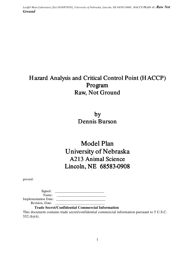 Haccp Plan Raw Ground Beef | Hazard Analysis And Critical Control ...