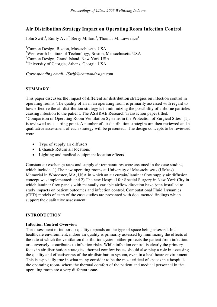 Air Distribution Strategy Impact On Operating Room Infection Control ...