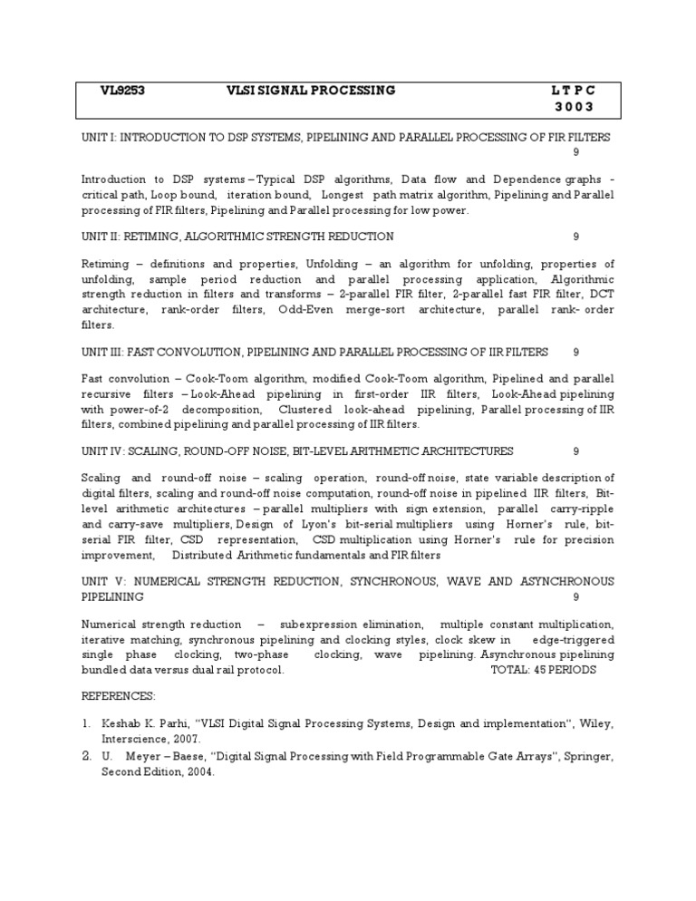 Vl9253 Vlsi Signal Processing | PDF | Digital Signal Processing | Parallel Computing