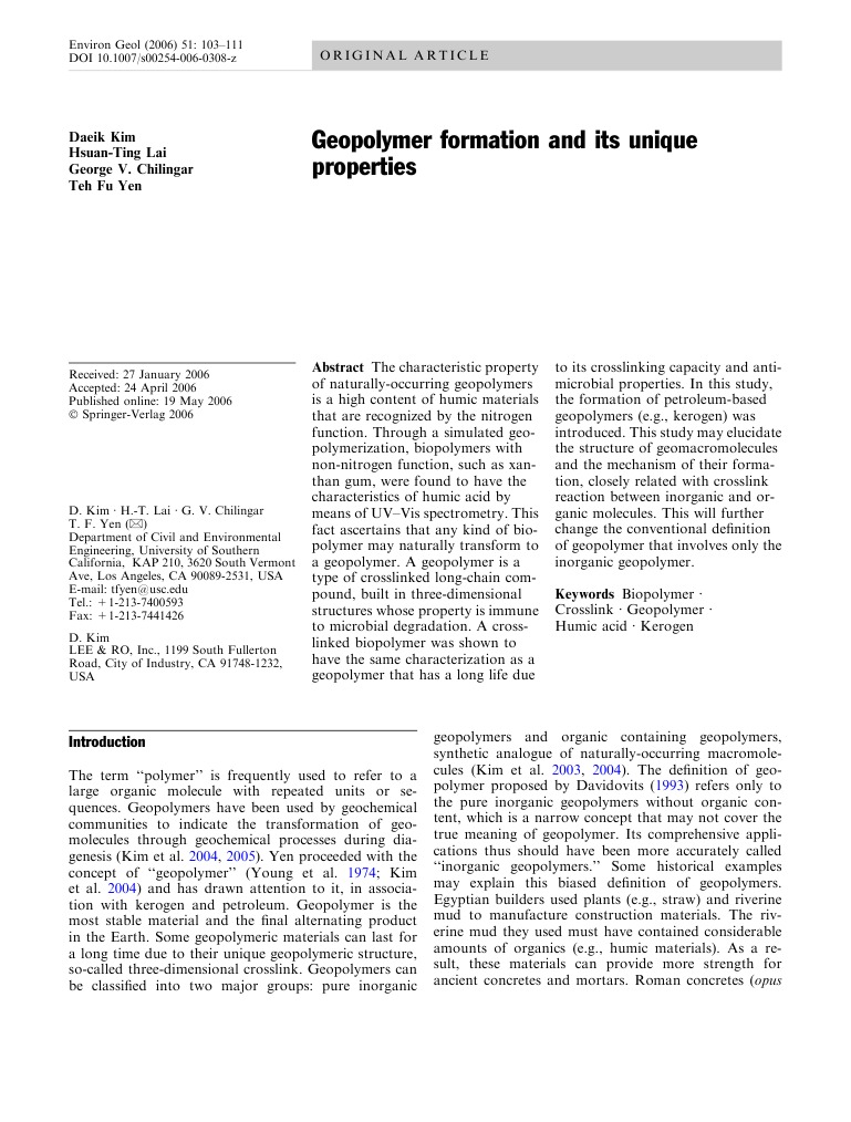 Geopolymer Formation and Its Unique Properties | PDF | Carbon Dioxide ...