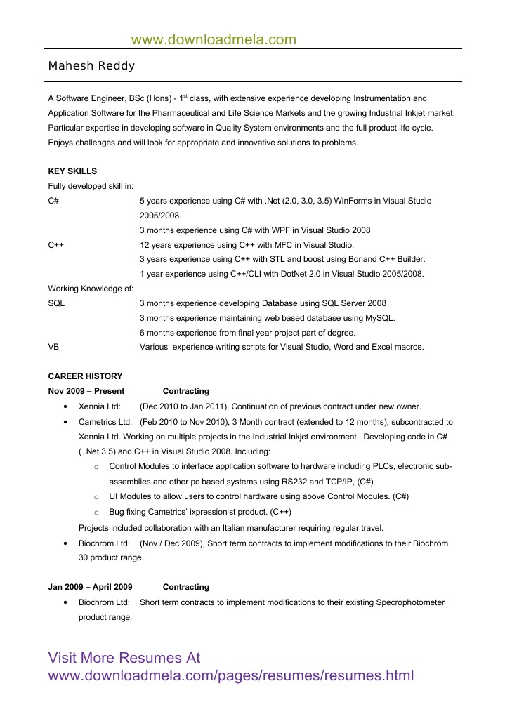 C# With Dot Net 5 Years of Experience Resume | Microsoft Visual Studio ...
