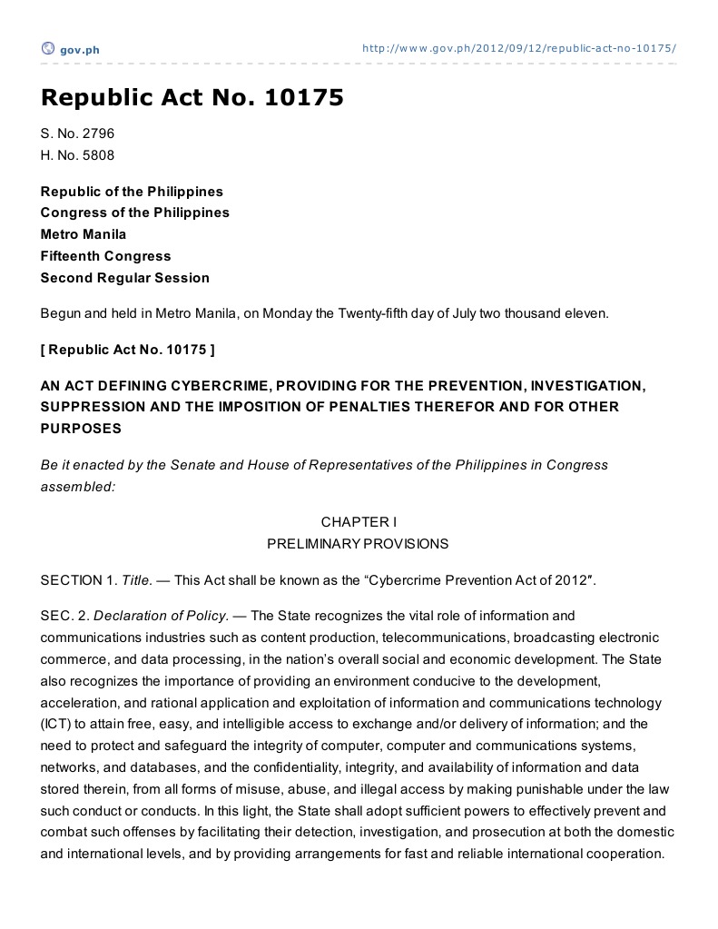 Ra 10175 - Cybercrime Prevention Act of 2012 | PDF | Computer Security ...